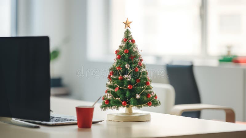 Office mini christmas tree stock illustration. Illustration of office ...