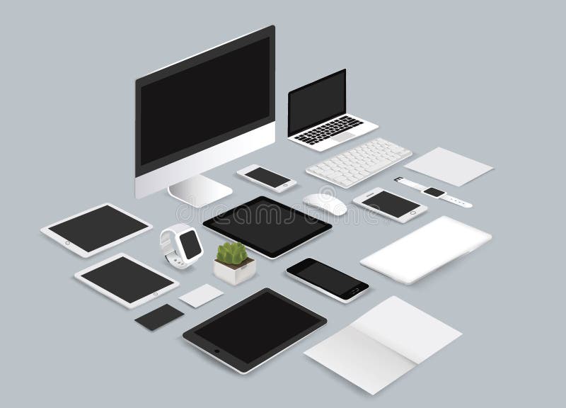 Office Mockup Set Collection Vector Illustration on Gray Background ...