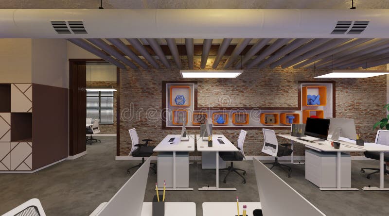 Office Modern European Interior Concept 3d Illustration Stock ...
