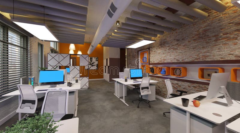 Office Modern European Interior Concept 3d Illustration Stock ...