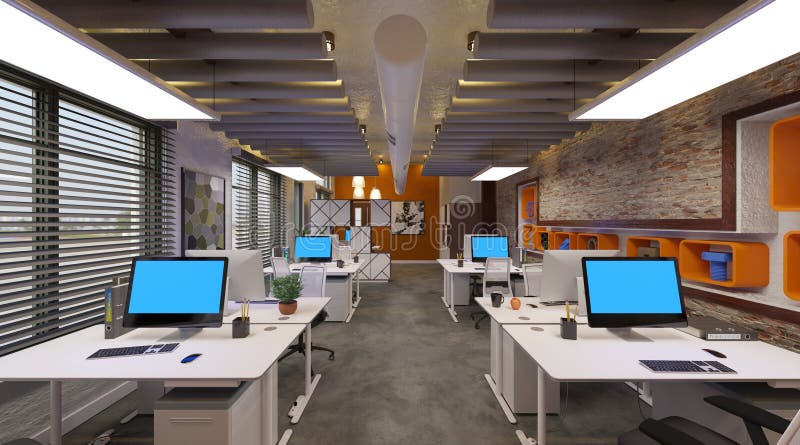 Office Modern European Interior Concept 3d Illustration Stock ...