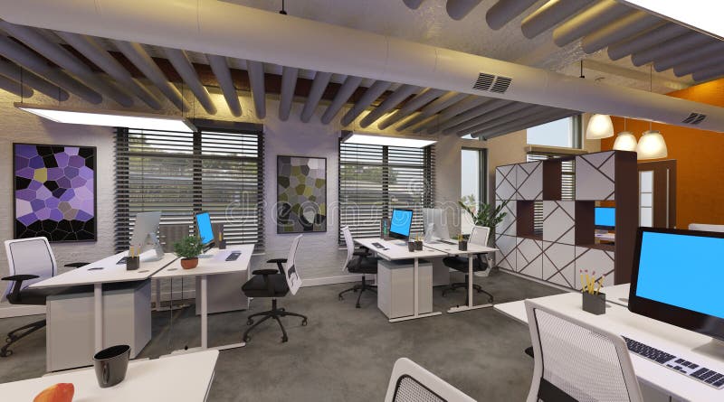 Office Modern European Interior Concept 3d Illustration Stock ...