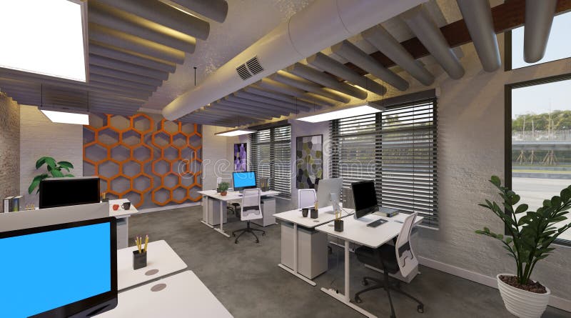 Office Modern European Interior Concept 3d Illustration Stock ...