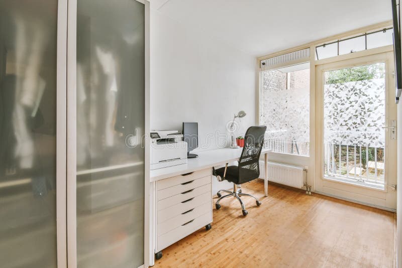 An Office in a Modern Residential Building Stock Image - Image of wall ...