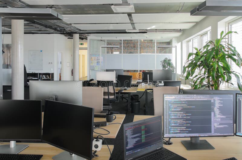 It Office and Monitors with Software Code on Them Stock Image - Image ...