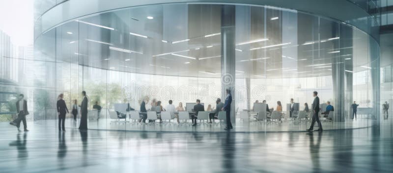 Office Motion Blurred Business People in Dynamic White Glass Background ...