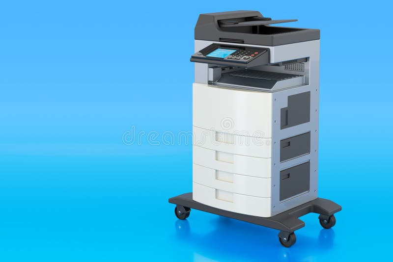 Office Multifunction Printer MFP on Blue Background, 3D Rendering Stock ...