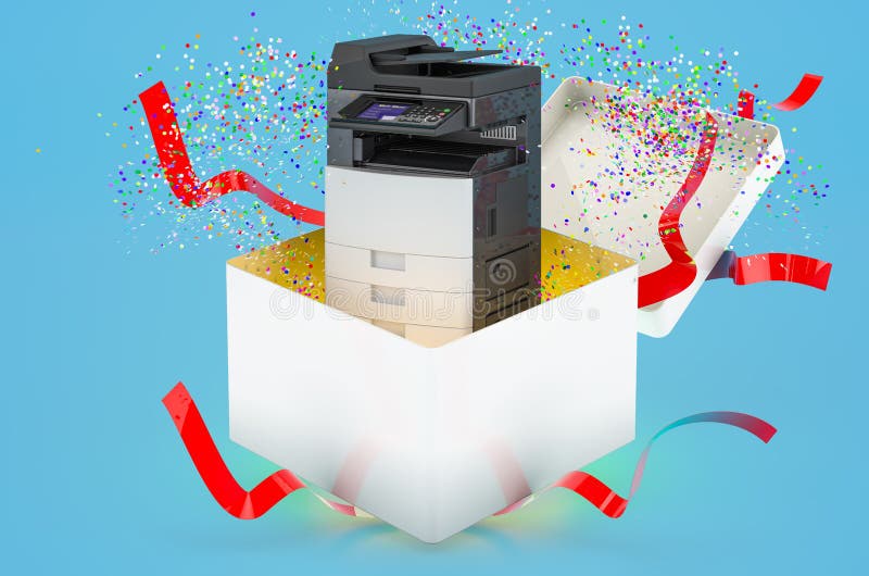 Office Multifunction Printer MFP Inside Gift Box, 3D Rendering Stock ...