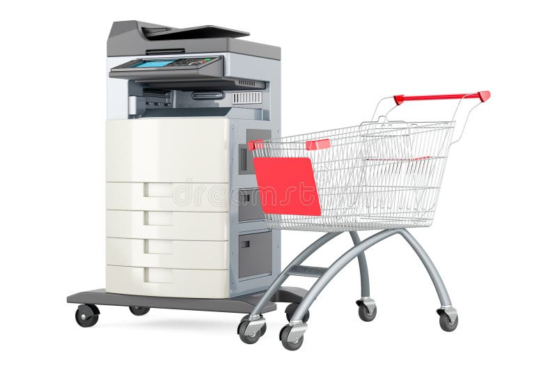 Office Multifunction Printer MFP with Shopping Cart. 3D Rendering Stock ...