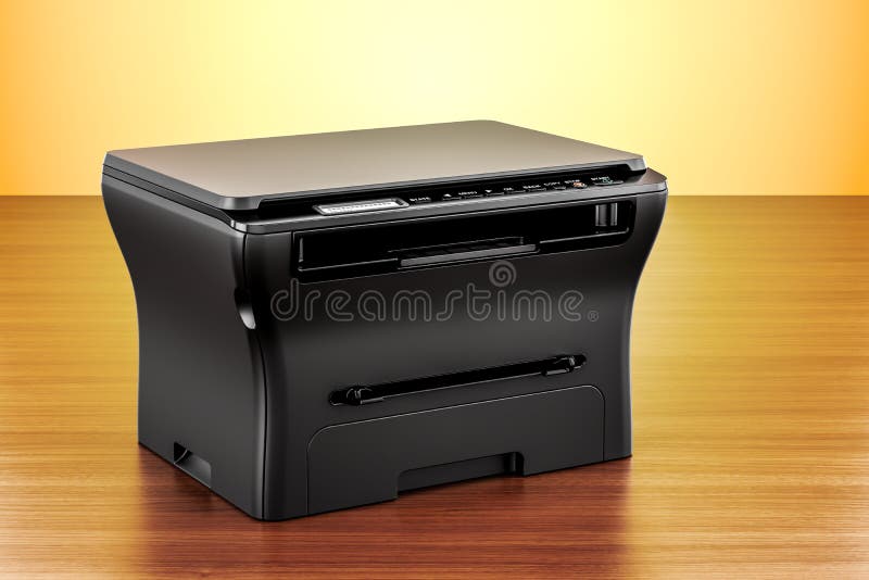 Office Multifunction Printer MFP on the Wooden Table. 3D Rendering ...