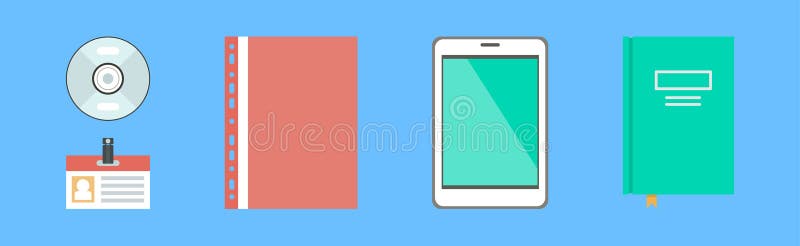 Office Object and Business Workflow Items on Blue Background Vector Set ...