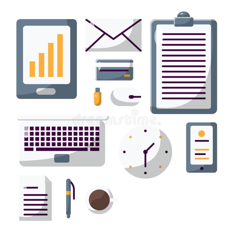 Office Object Flat Icon Set. Clean Illustration Design Element on ...