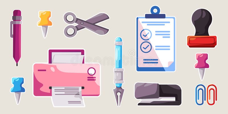 Office Objects Cartoon Set Sticker Doodle Collection Bundle from ...