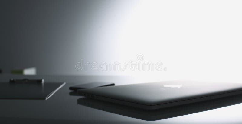 Office Objects and Computer on White Table Stock Image - Image of ...