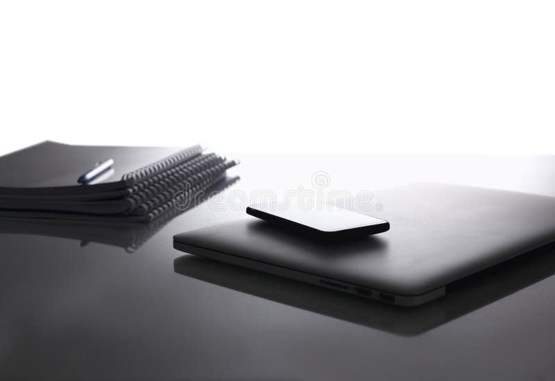 Office Objects and Computer on White Table Stock Image - Image of ...