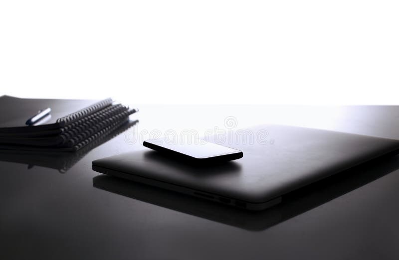 Office Objects and Computer on White Table Stock Photo - Image of ...