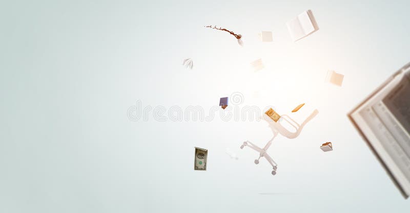 Office Objects Flying Isolated on White Stock Image - Image of dollar ...
