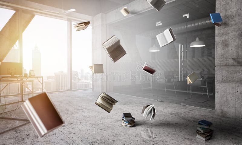 Office Objects Flying Messy Around Stock Illustration - Illustration of ...