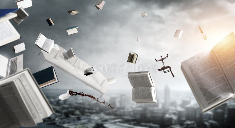 Office Objects Flying Messy Around Stock Photo - Image of book, sheet ...