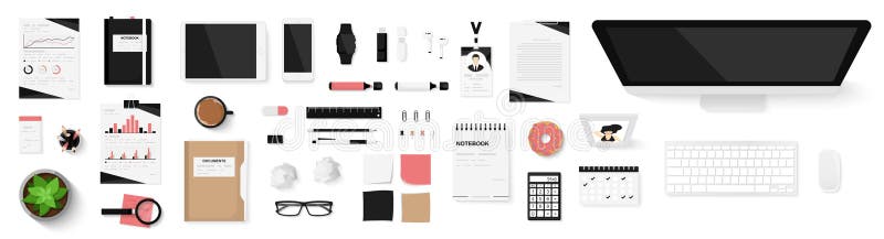 Office Objects Set Isolated on White Background. Working Space. Top ...