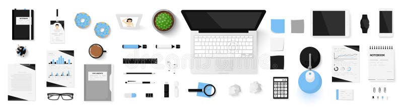 Office Objects Set Isolated on White Background. Working Space. Top ...
