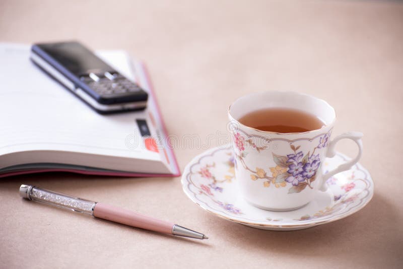 Tea Cup Saucer with Flowers Stock Photo - Image of warm, quench: 2199338