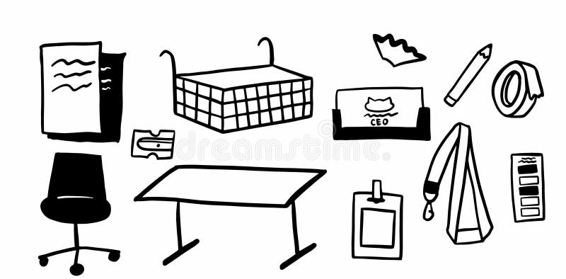 Office Objects Theme Illustration Pack Minimalist Doodle Vector for ...