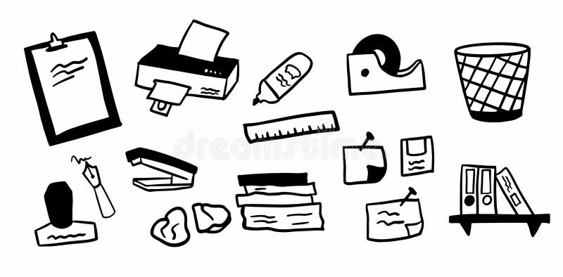 Office Objects Theme Illustration Pack Minimalist Doodle Vector for ...