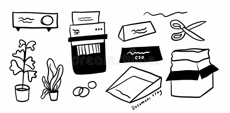 Office Objects Theme Illustration Pack Minimalist Doodle Vector for ...