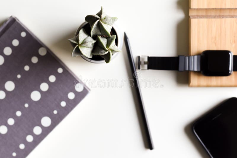 Office Objects on a White Desk in Light Modern Style with Copy Space ...