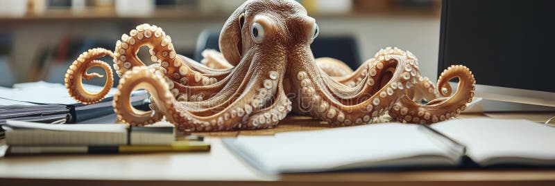 Office Octopus Organizes Paperwork with Elegance Stock Illustration ...