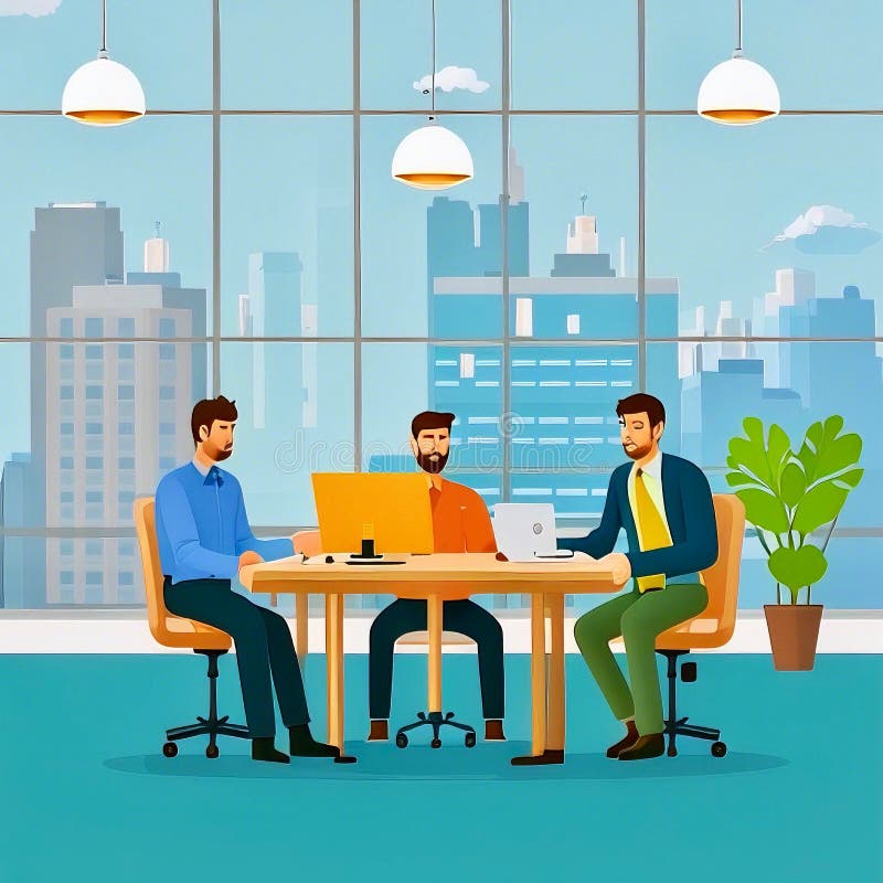 The Office is Open and Employees Work Together. Stock Illustration - Illustration of design ...