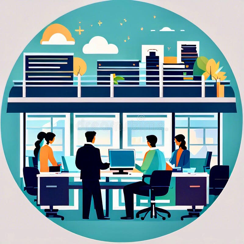The Office is Open and Employees Work Together. Stock Illustration ...
