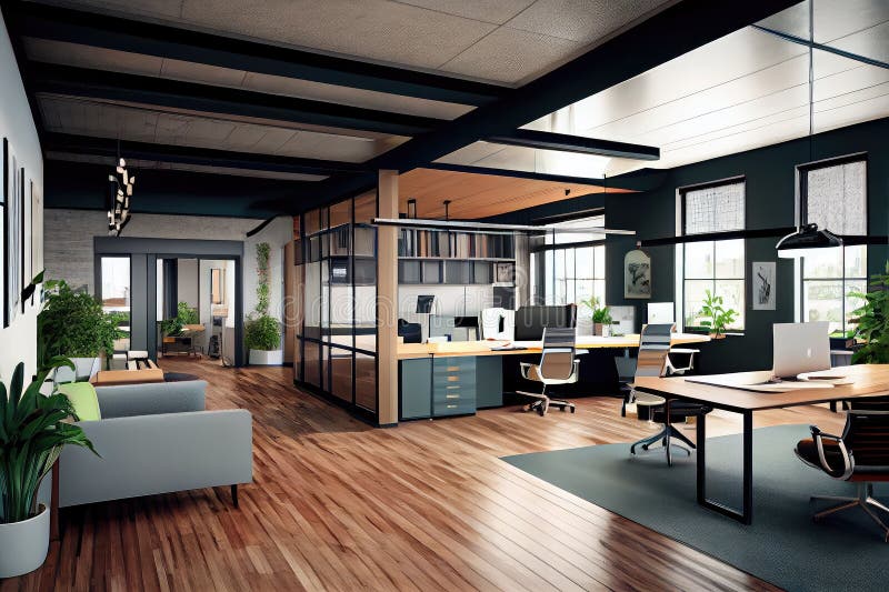 Office with Open Floor Plan and Mix of Private and Communal Spaces ...