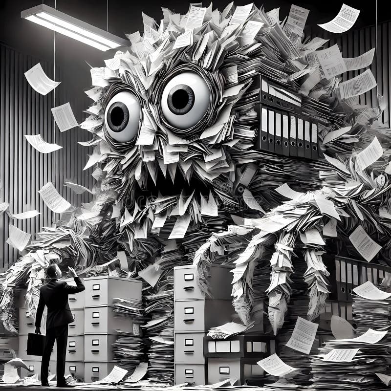 Office Overload Paperwork Monster Stock Illustration - Illustration of ...