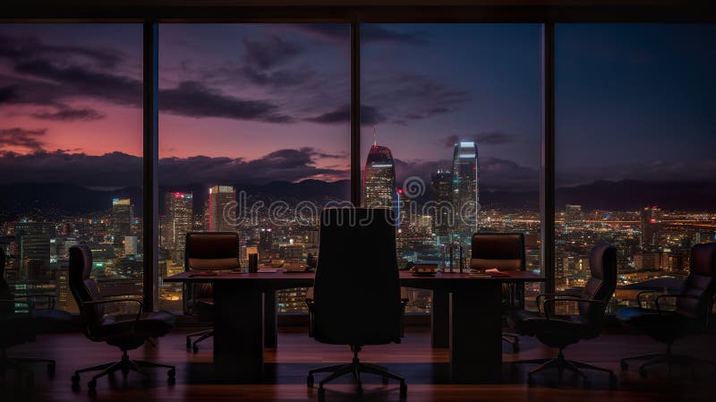 Office Overlooking a Large City Bustling with Life, AI-generated. Stock ...