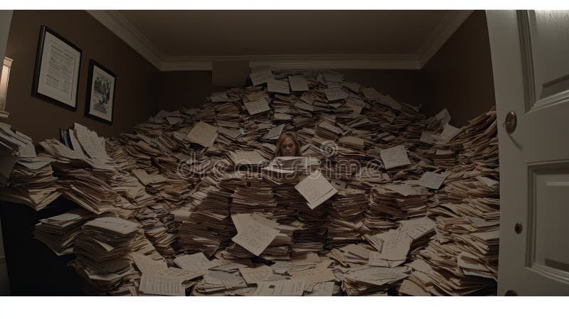 Office Overwhelm: Stacks of Documents Overwhelming Workspace Chaos ...