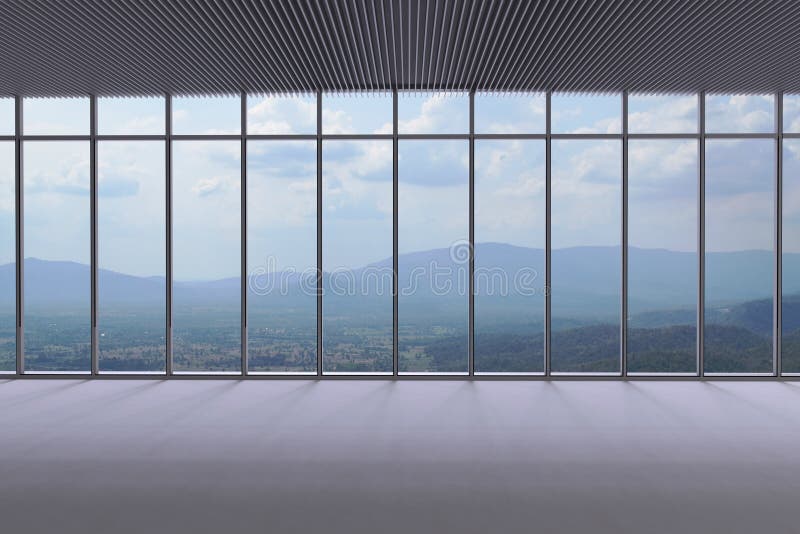 Office and Panoramic Windows and Mountain Natural Background Stock ...