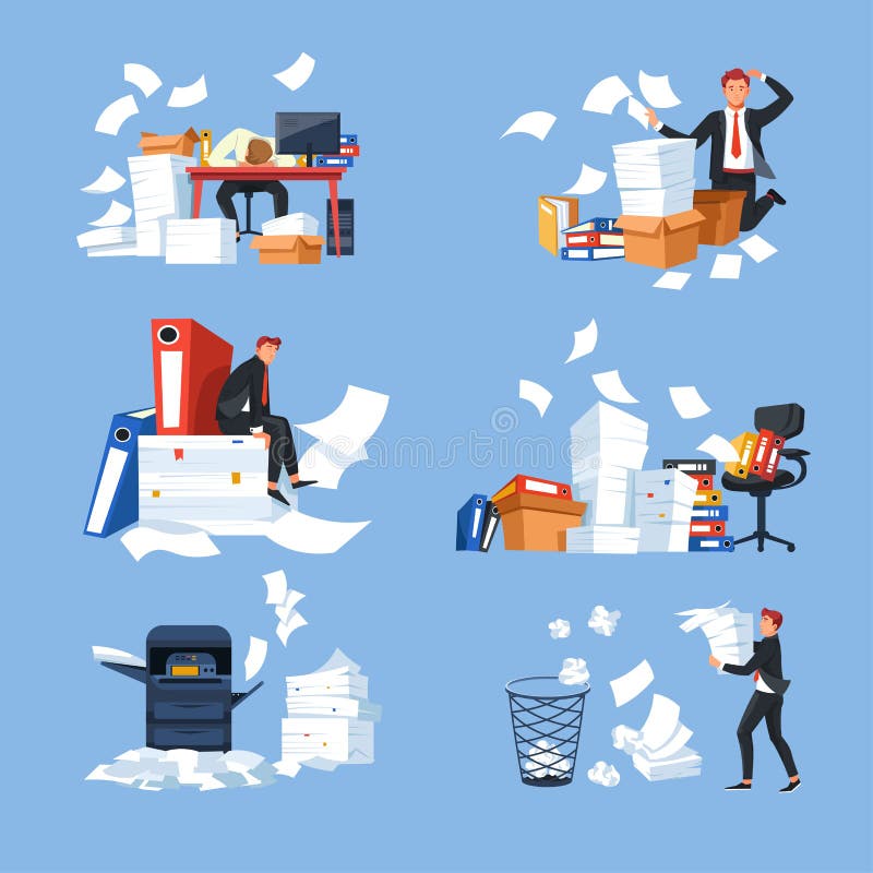 Office Paperwork Documents and Paperblanks Businessman and Work Load ...