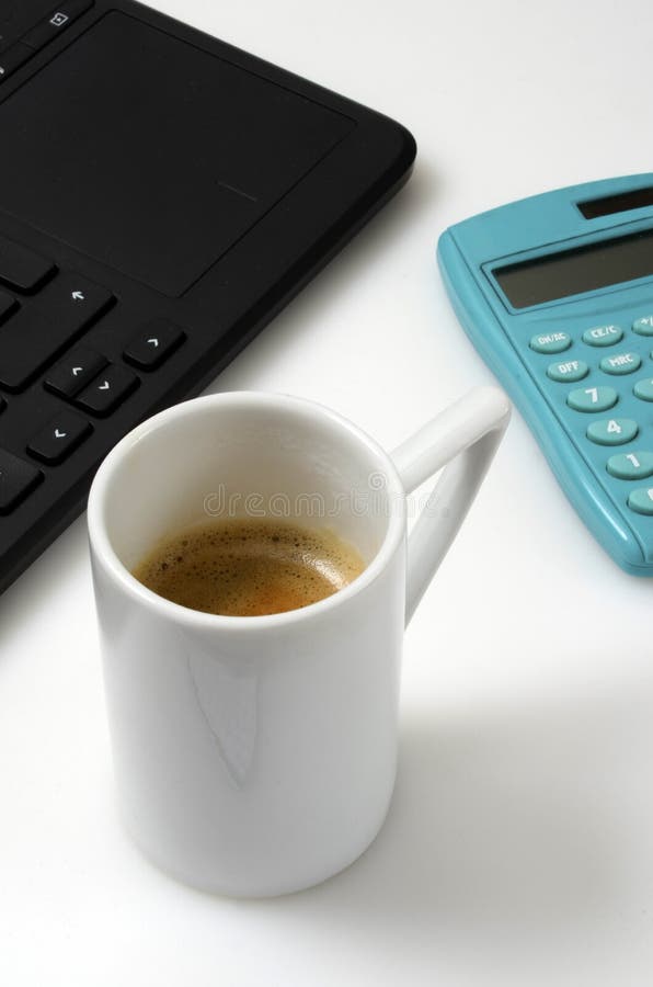 Office : PC Keyboard, Notebook, Calculator and Coffee Cup Stock Image ...