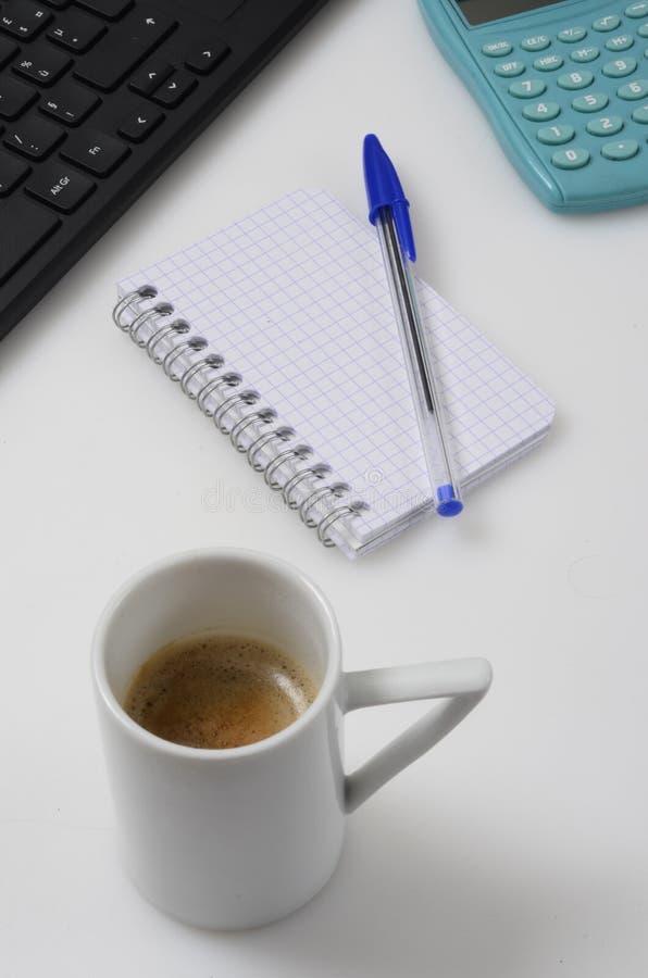 Office : PC Keyboard, Notebook, Calculator and Coffee Cup Stock Image ...