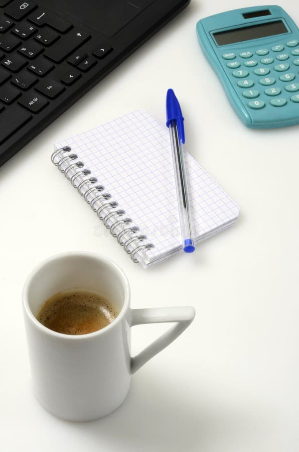 Office : PC Keyboard, Notebook, Calculator and Coffee Cup Stock Image ...