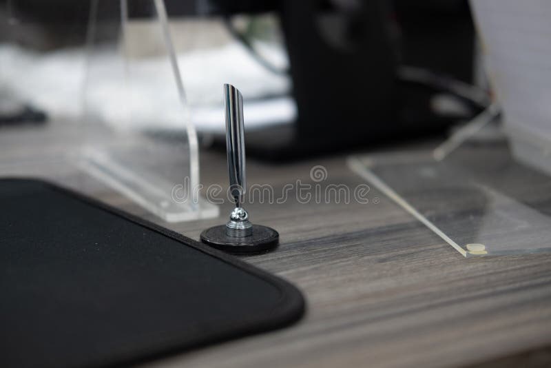 Office Pen Holder on Reception Desk Stock Photo - Image of display ...