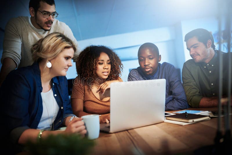 Office, Planning and Business People with Discussion by Laptop for ...