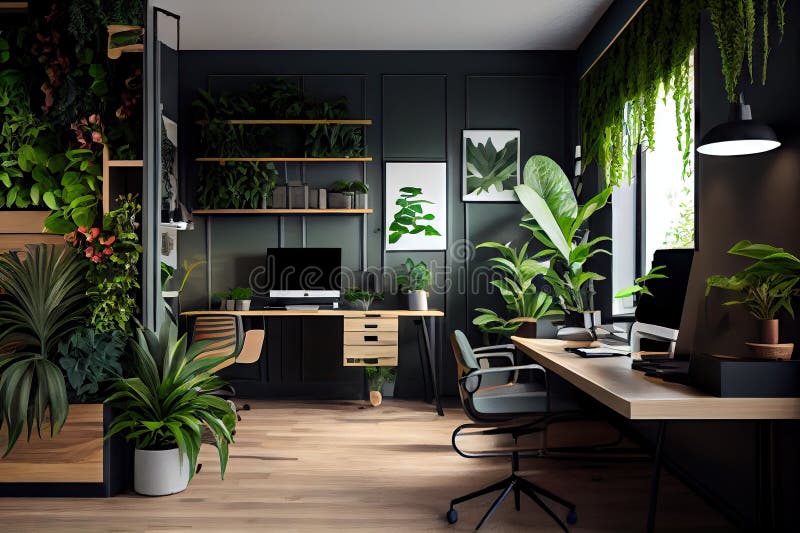 Office with Plants of Different Types and Sizes, Giving the Office a ...