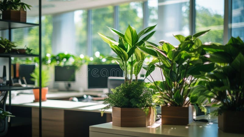 Office Plants on a Windowsill are Lit by Natural Light Stock ...