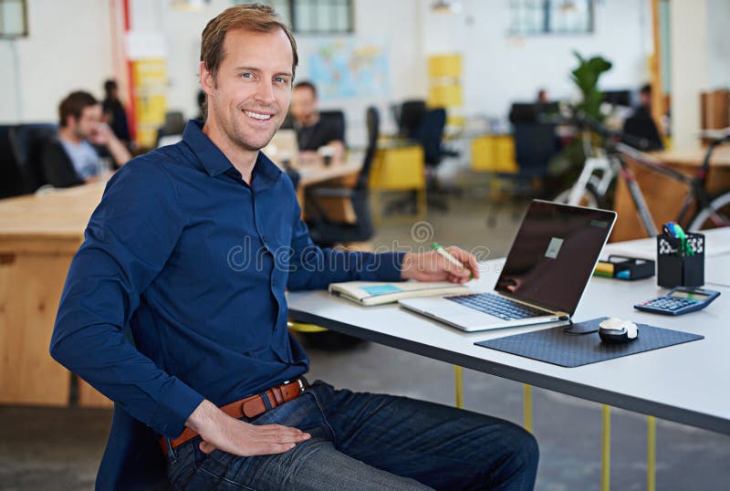 Office, Portrait of Man or Software Developer with Computer for Testing ...