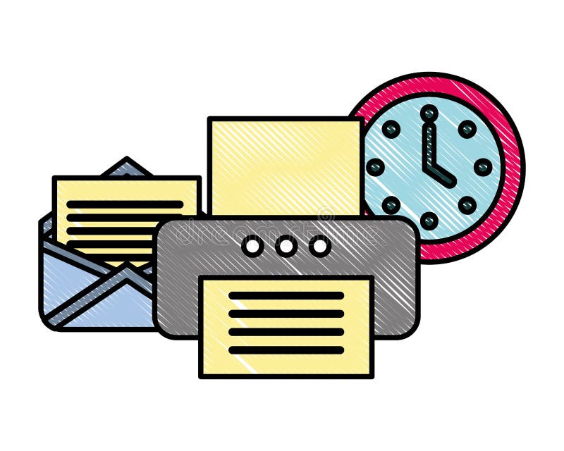 Office Printer Device Email Clock Supplies Stock Illustration ...