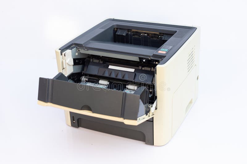 Office Printer Open for Repair Work on White Background Stock Photo ...