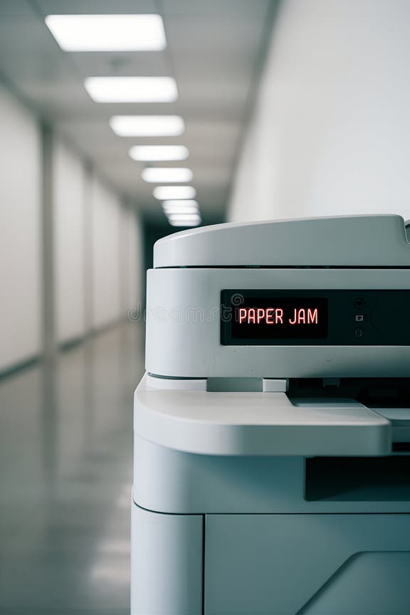 Office Printer with Paper Jam Error Blinking in Empty Hallway Stock ...